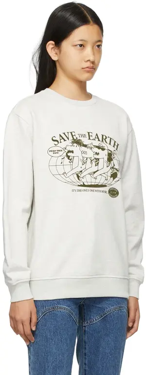 SJYP SJYP Grey 'Save The Earth' Dino Sweatshirt - Light Grey