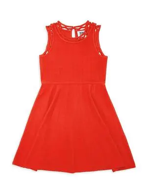 MILLY Milly Minis Girl's Lattice-Trim Knit Dress - Coral