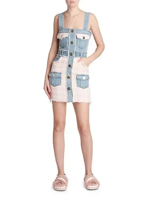 Balmain Buttoned Tweed & Denim Dress