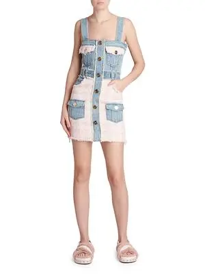 Balmain Buttoned Tweed & Denim Dress