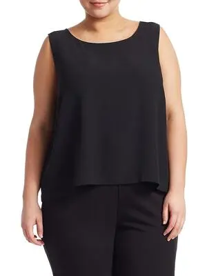 Eileen Fisher Eileen Fisher, Plus Size System Silk Georgette Boxy Shell - Black