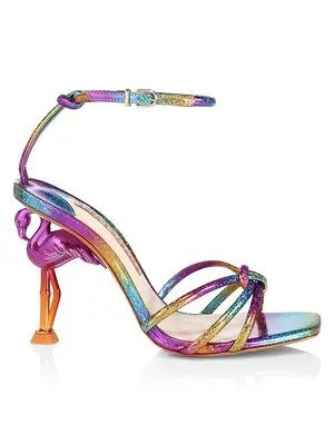 SOPHIA WEBSTER Sophia Webster Flo Flamingo-Heel Rainbow Metallic Leather Sandals - Rainbow