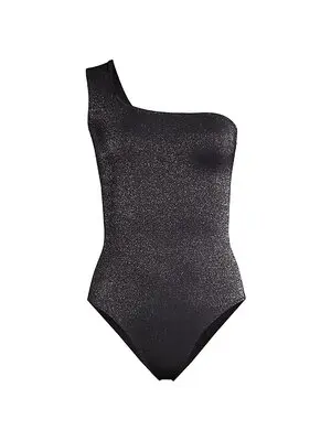GANNI GANNI Glitter One-Shoulder Swimsuit - Black