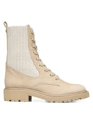 Sam Edelman Sam Edelman Lydell Lug-Sole Suede & Knit Combat Boots - Sesame