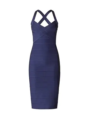 Herve Leger Herve Leger Open X Back Weaved Front Icon Dress - Dark Navy