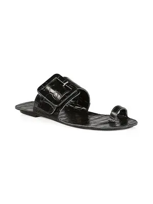 DEFINERY Definery Loop Ring Obsidian Croc-Embossed Leather Sandals - Black