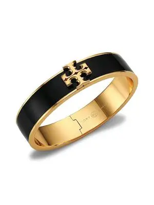 Tory Burch Tory Burch Kira Logo Goldtone & Enamel Hinged Cuff Bracelet - Tory Gold Black