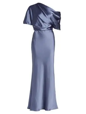 Amsale Amsale Satin One-Shoulder Gown - Slate