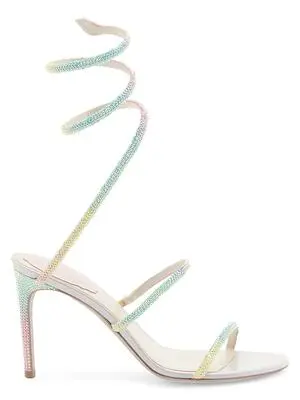 Rene Caovilla Rene Caovilla Rainbow Embellished Satin Wraparound High-Heel Sandals - Burano
