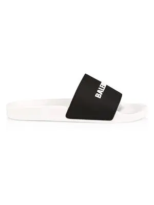 Balenciaga Balenciaga Two-Tone Logo Pool Slides - White Black