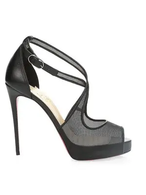 CHRISTIAN LOUBOUTIN Christian Louboutin Mariacar Leather & Mesh Platform Sandals - Black