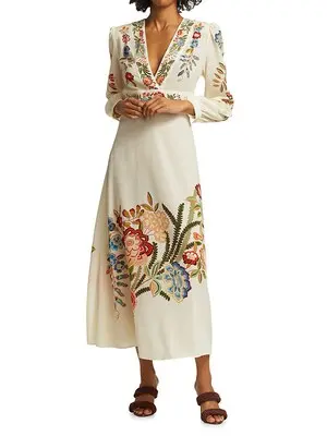 Etro Santa Barbara Floral A-line Long Puff-sleeve Maxi Dress