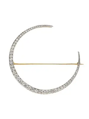 Renee Lewis Renee Lewis 18K Yellow Gold & Antique Diamond Crescent Moon Brooch - Gold