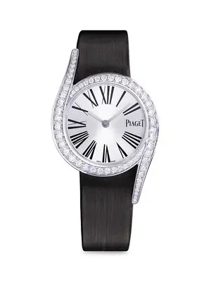 PIAGET Piaget Limelight Gala 18K White Gold & Diamond Black Satin Strap Watch - White Gold