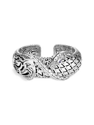 John Hardy John Hardy Legends Naga Silver & Blule Sapphire Kick Cuff Bracelet - Silver