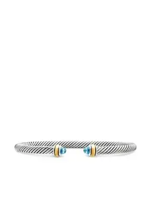 David Yurman 18kt Yellow Gold And Sterling Blue Topaz Cable Bracelet - Silver