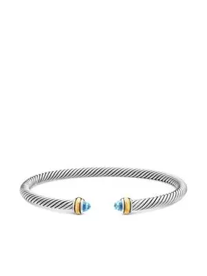 David Yurman 18kt Yellow Gold And Sterling Blue Topaz Cable Bracelet - Silver