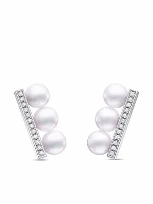 TASAKI 18kt White Gold Akoya Pearl And Diamond Earrings - Silver