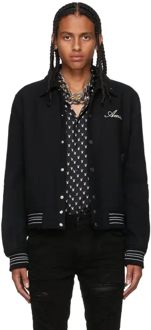 Amiri AMIRI Black Bones Varsity Bomber Jacket - Black