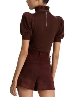 Alice + Olivia Puff Sleeve Ruffle Neck Sweater