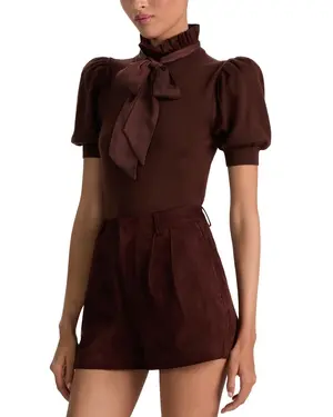 Alice + Olivia Puff Sleeve Ruffle Neck Sweater