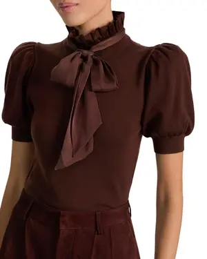 Alice + Olivia Puff Sleeve Ruffle Neck Sweater