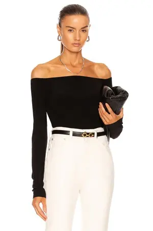 Norma Kamali Long Sleeve Off Shoulder Top - Black