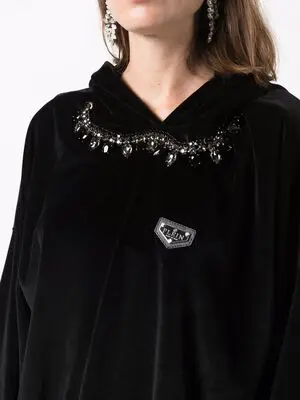 Philipp Plein Crystal Chain Detail Velvet Hoodie - Black