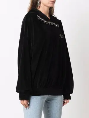 Philipp Plein Crystal Embellished Velvet Hoodie