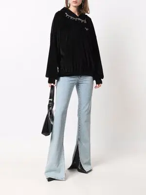 Philipp Plein Crystal Embellished Velvet Hoodie