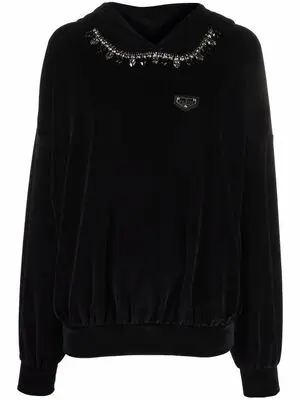 Philipp Plein Crystal Embellished Velvet Hoodie