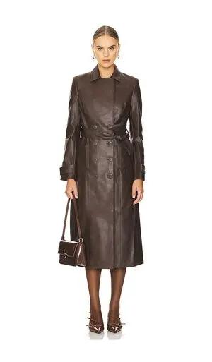 Bardot Faux Leather Trench Coat - Dark Chocolate - 6% Off | Editorialist