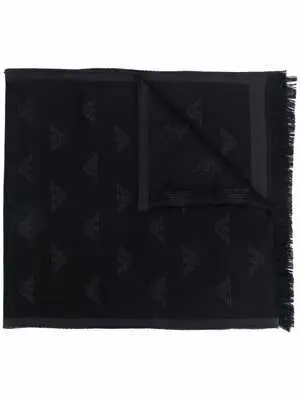 Emporio Armani Logo Embroidered Knit Scarf - Black