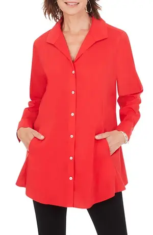 Foxcroft Petite Cecilia Non-iron Button-up Tunic Shirt