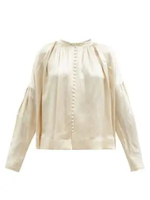 Co Co - A-line Satin Blouse - Womens - Ivory - Ivory