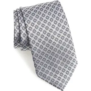 Nordstrom Medallion Silk Neck Tie Silver
