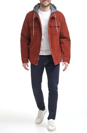 LEVI'S Faux Shearling Lined Hooded Corduroy Shirt Jacket