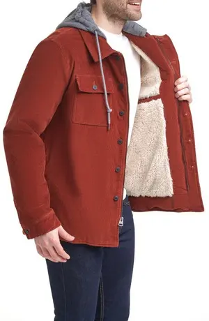 LEVI'S Faux Shearling Lined Hooded Corduroy Shirt Jacket