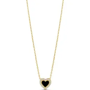 SHYMI Pavé & Enamel Heart Pendant Necklace - Gold/ Black