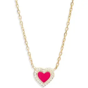 SHYMI Pavé & Enamel Heart Pendant Necklace - Gold/ Pink