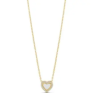 SHYMI Pavé & Enamel Heart Pendant Necklace - Gold/white