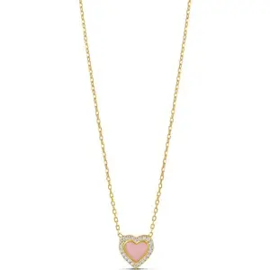 SHYMI Pavé & Enamel Heart Pendant Necklace - Light Pink