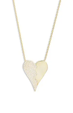 SHYMI SHYMI Half Pavé Heart Pendant Necklace Gold/white