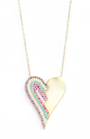 SHYMI Half Pavé Heart Pendant Necklace - Multi