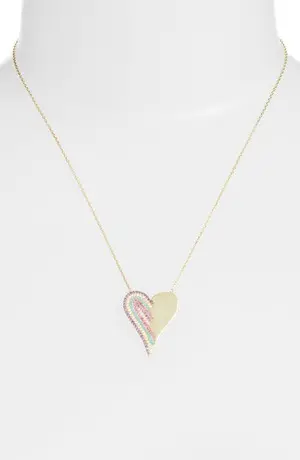 SHYMI Half Pavé Heart Pendant Necklace - Multi