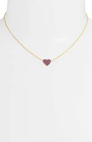SHYMI Mini Pavé Heart Pendant Necklace - Gold/ Pink