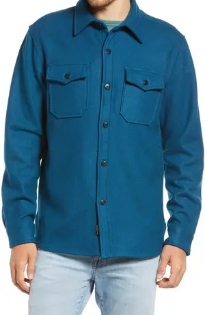 SCHOTT Cpo Wool Blend Work Shirt Teal