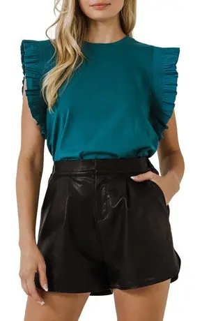 English Factory Poplin Ruffle Top - Teal