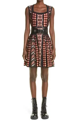 Alaïa Jacquard Knit Sleeveless Fit & Flare Minidress
