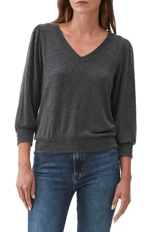 Michael Stars Gabriella V-Neck Top Charcoal
